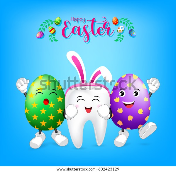 Bunny Tooth Character Happy Eggs Easter Stock Vector (Royalty Free ...