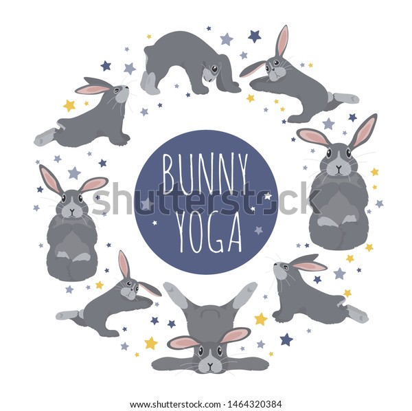 Bunny Yoga Poses Exercises Cute Cartoon Stock Vector (Royalty Free ...