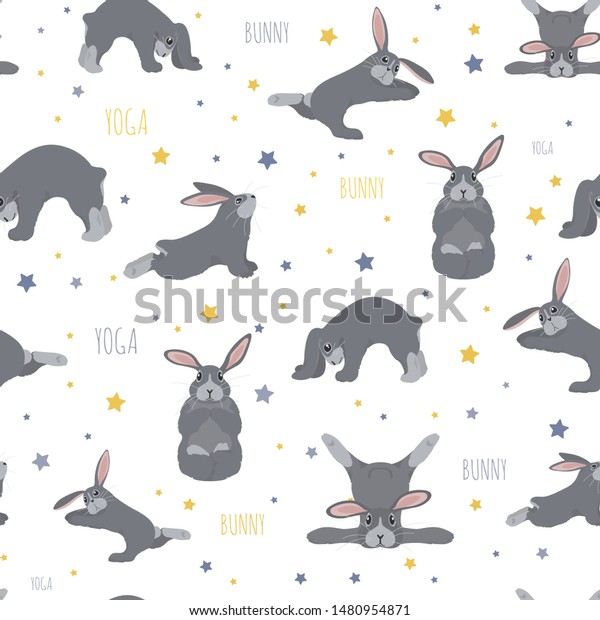 Bunny Yoga Poses Exercises Cute Cartoon: стоковая векторная графика ...