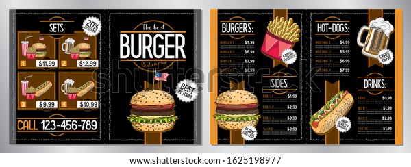 Burger Bar Menu Card Template 2 Stock Vector (Royalty Free) 1625198977