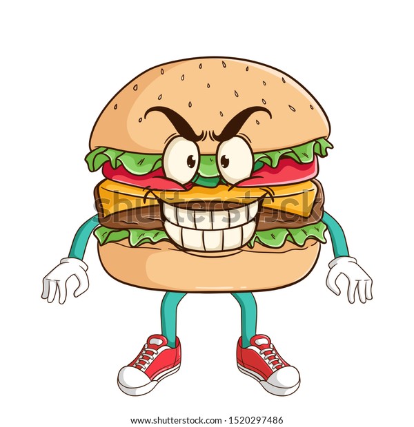Burger Cartoon Character Funny Evil Smile Stock Vector (Royalty Free ...