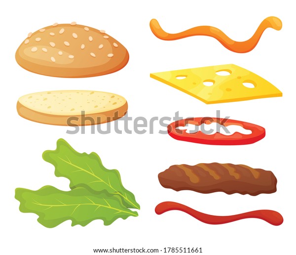 Burger Ingredients Diy Collection Set Isolated Stock Vector (Royalty ...