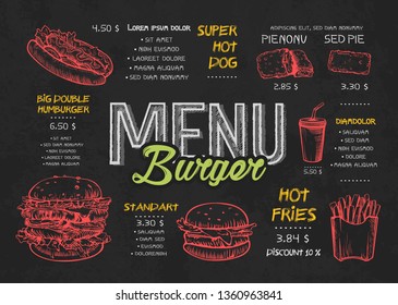 Burger Menu Poster Design On Chalkboard Stock Vector (Royalty Free ...