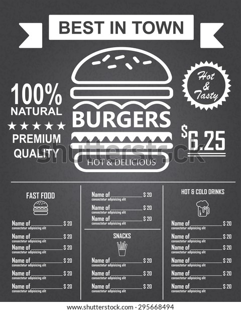 Burger Menu Poster Design On Chalkboard Stock Vector (Royalty Free ...