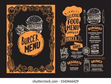 Burger Menu Template Restaurant On Blackboard Stock Vector (Royalty ...