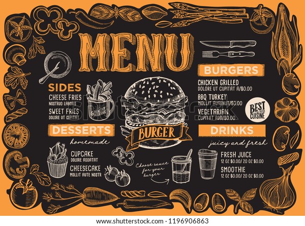 Burger Menu Template Restaurant On Blackboard Stock Vector (Royalty ...