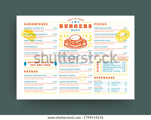 Catálogo de diseño del menú del restaurante de hamburguesas o ...