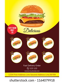 Burger Shop Flyer Poster Template Vector 스톡 벡터(로열티 프리) 1164079918 ...