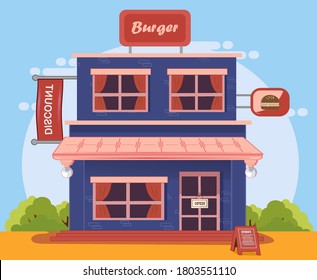 Burger Store Flat Design Hand Drawing Stock Vector (Royalty Free ...