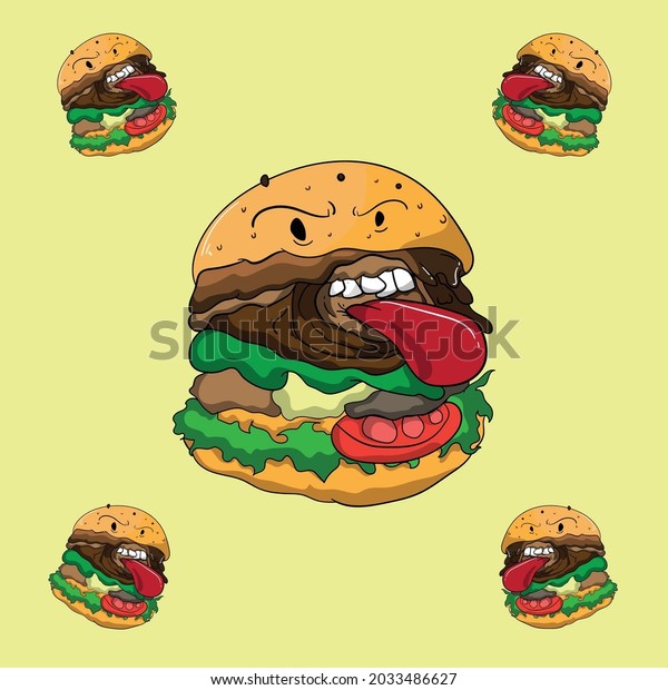 Burger Vector Illustration Scary Burger Monster Stock Vector (Royalty ...