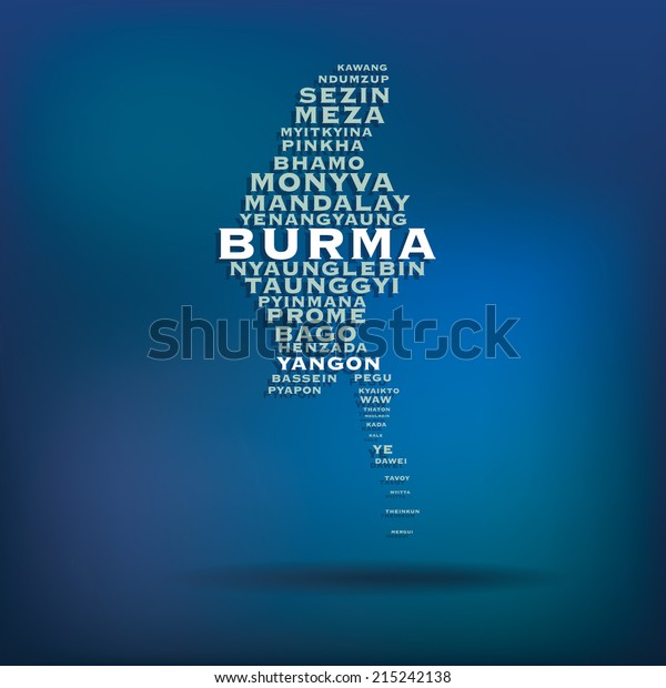 Burma Map Made Name Cities Vector Stock Vector (Royalty Free) 215242138 ...