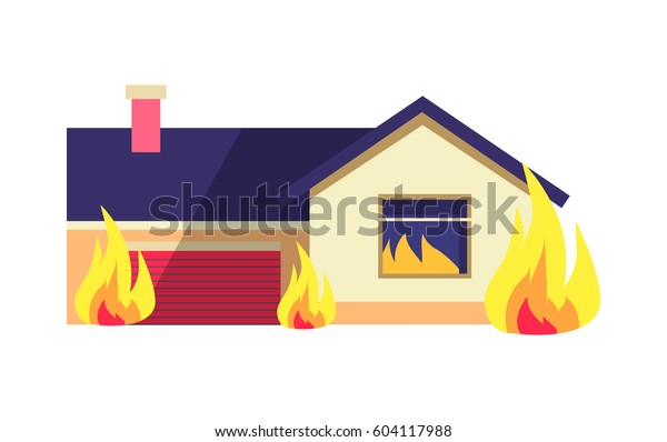Burning Building Isolated On White Background Stock Vector (Royalty ...