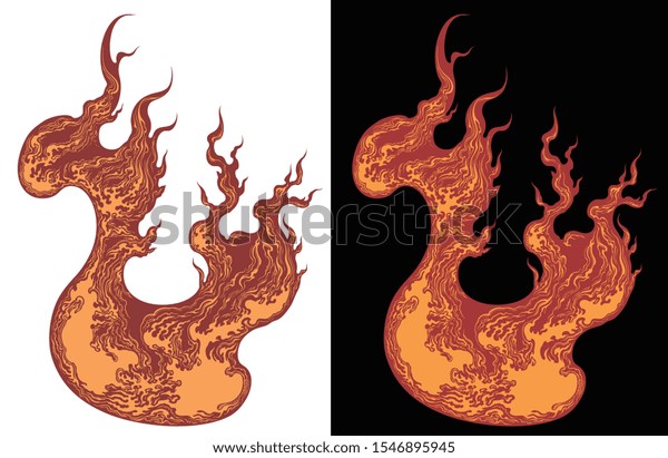 Burning Fire Hand Drawn Engraving Editable Stock Vector (Royalty Free ...