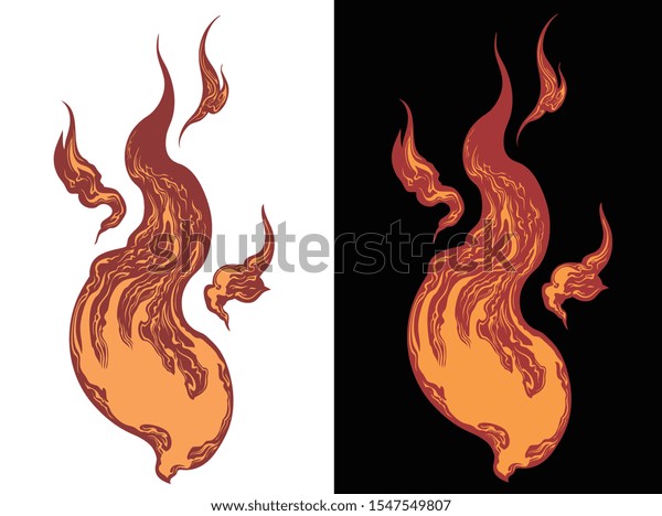 Burning Fire Hand Drawn Engraving Editable Stock Vector (Royalty Free ...