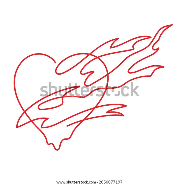 Burning Heart Vector Line Art Illusration Stock Vector (Royalty Free ...