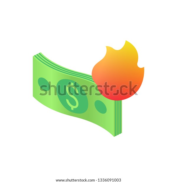 Burning Pack Banknotes Money Isometric Simple Stock Vector (Royalty ...
