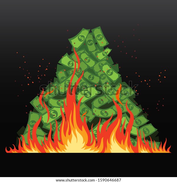 Burning Pile Cash Illustration Vector Cartoon Stock Vector (Royalty ...