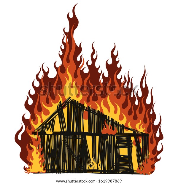 Burning Shed Vector Illustration Isolated On: vector de stock (libre de ...