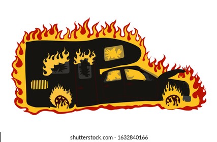 Burning Car Vector Illustration Isolated On 库存矢量图（免版税）1619987842 ...