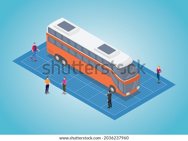 Bus Transportation Development Blueprint Modern Isometric Stock Vector ...
