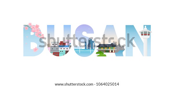 Busan Banner Vector Illustration Beautiful Attractions Stock Vector ...