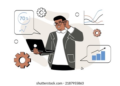 Business Analyze Concept Man Laptop Looks Stock Vector (Royalty Free ...