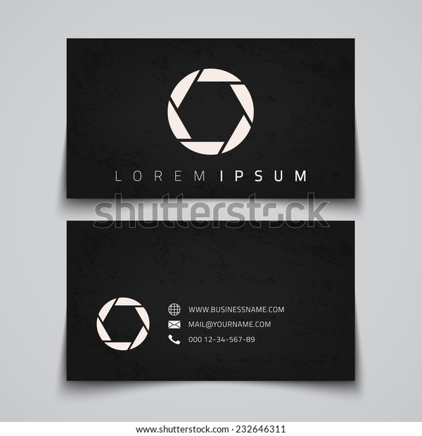 Business card template. Camera shutter conceptual logo. Vector illustration