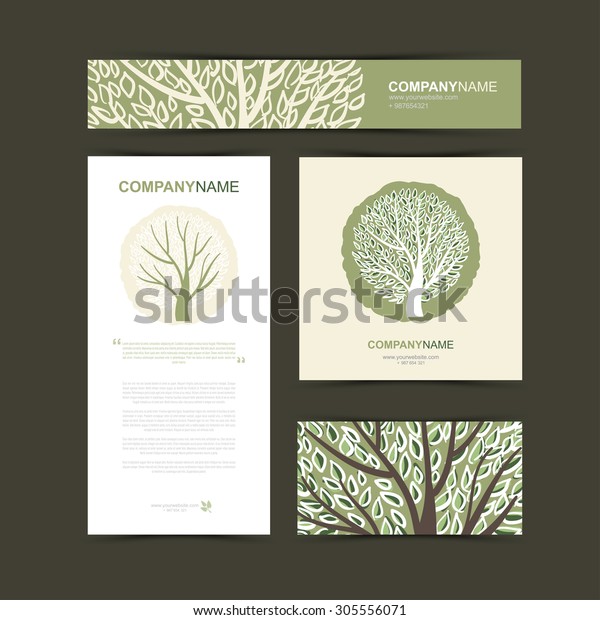 Business Cards Template Stylized Tree Beautiful Stock Vector (Royalty ...