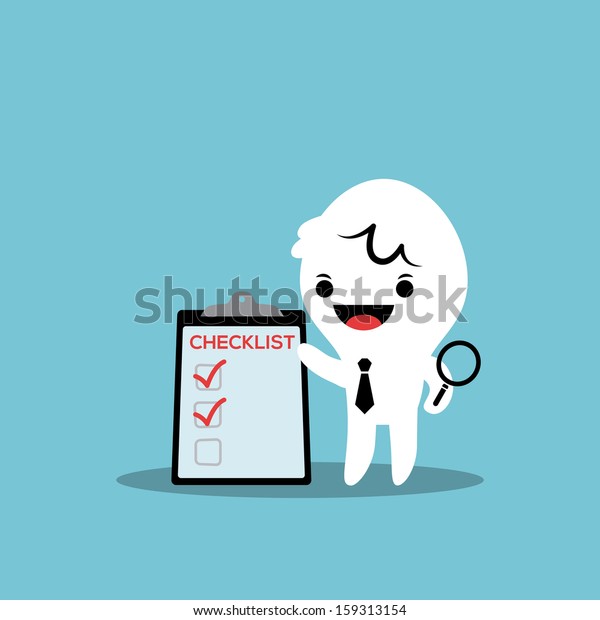 Business Cartoon Character Checking Checklist Clipboard Stock Vector ...