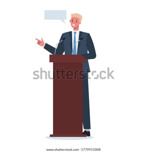 Business Character Standing Behind Lectern Office Stock Vector (Royalty ...
