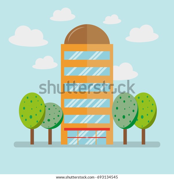 Business Company Building Tree Flat Style Stock Vector (Royalty Free ...