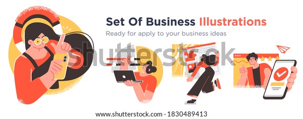 Business Concept Illustrations Collection Scenes Men Stock Vector ...