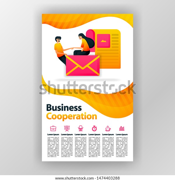 Business Cooperation Design Concept Poster Flat Stock Vector (Royalty ...