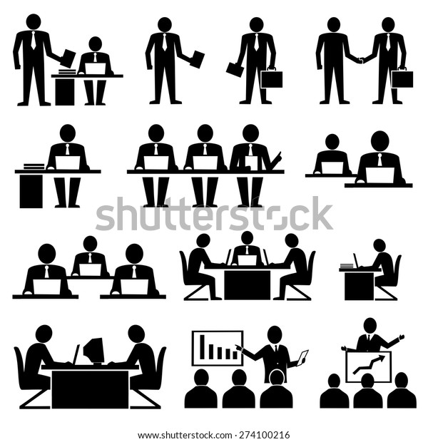Business Coworkers Talking Working Vector Icons Stock Vector (Royalty ...