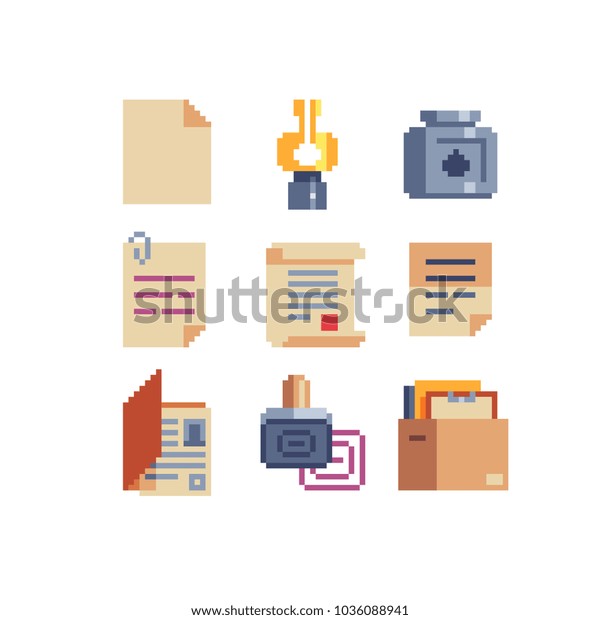 Business Documents Office Pixel Art Icons Stock Vector (Royalty Free ...