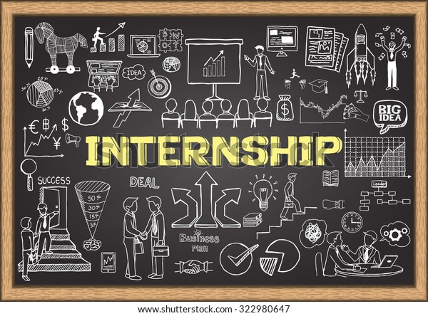 Business Doodle About Internship On Chalkboard Stock Vector (Royalty ...