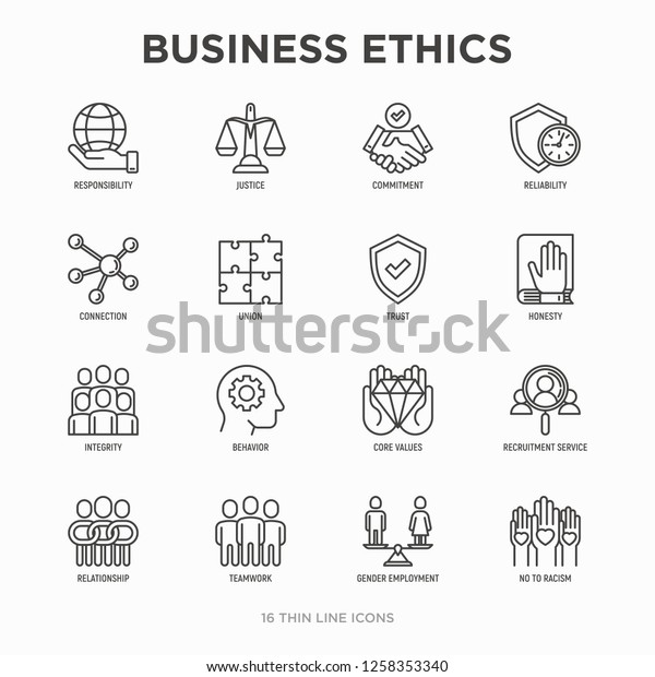 Business Ethics Thin Line Icons Set Stock Vector (Royalty Free) 1258353340