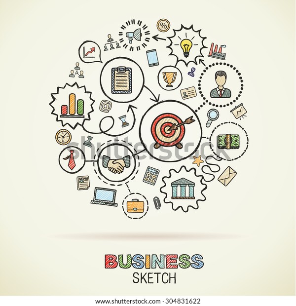 Business Hand Drawing Integrated Sketch Icons Stock Vector (Royalty ...