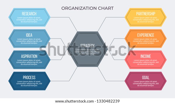Business infographics. Organization chart with 8 options, hexagons ...