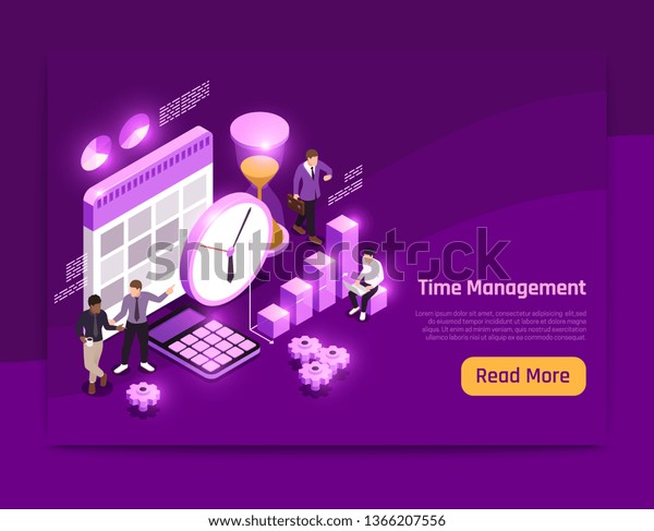 Business Isometric Page Design Time Management Stock Vector (Royalty ...
