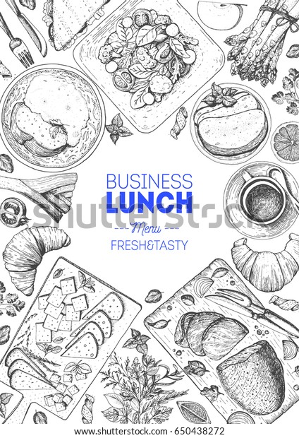 Business Lunch Top View Frame Food Stock Vector (Royalty Free) 650438272