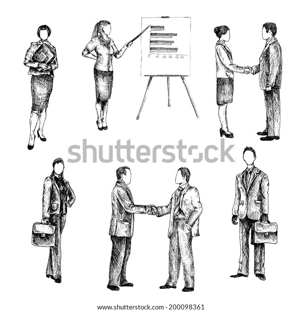 Business Male Female People Sketch Set Stock Vector Royalty Free