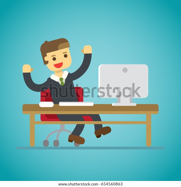 Business Man Computer Success Happy Manager Stock Vector (Royalty Free ...