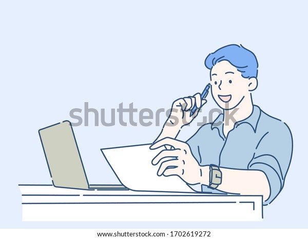 Business Man Going Through Paperwork Home Stock Vector (Royalty Free ...