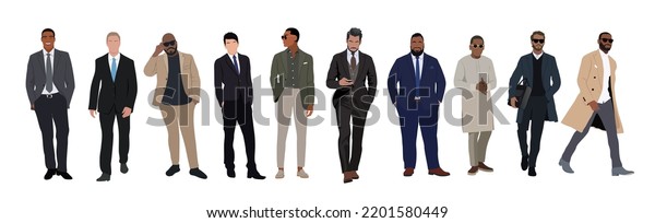 Business Men Different Poses Walking Standing Stock Vector (Royalty ...