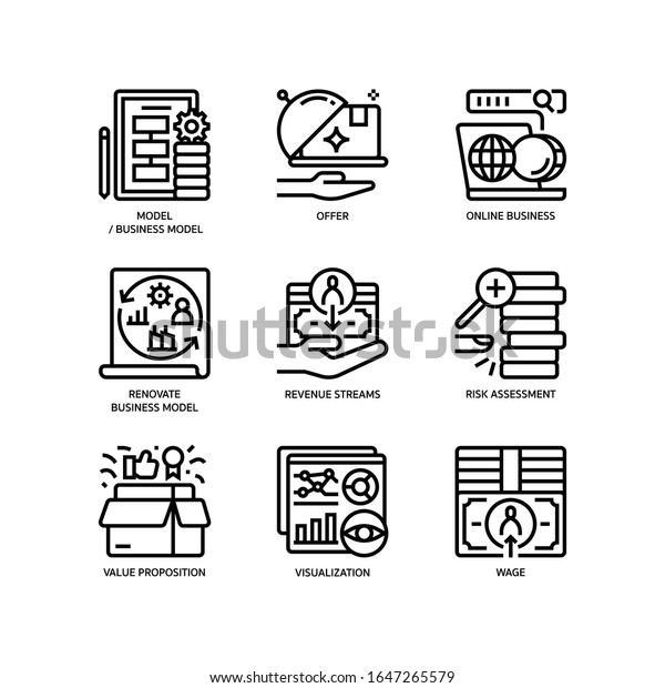Business Model Canvas Icons Set Outline Stock Vector (Royalty Free ...