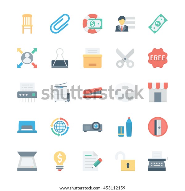 Business Office Colored Vector Icons 7: เวกเตอร์สต็อก (ปลอดค่าลิขสิทธิ์ ...