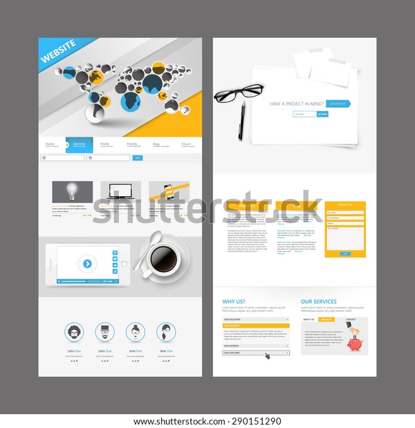Business One Page Website Design Template Stock Vector (Royalty Free ...