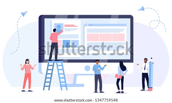 Business People Looking Computer Screen Modern Stock Vector (Royalty ...