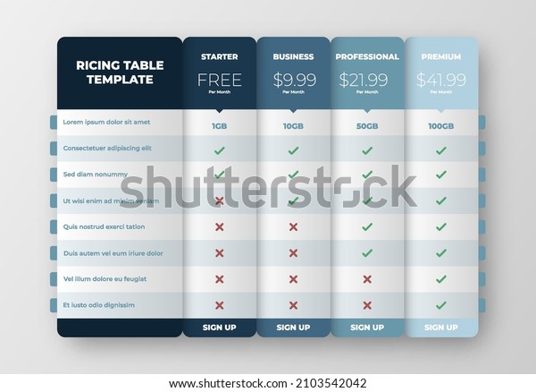 Business Price Chart Template Web Banner Stock Vector (Royalty Free ...